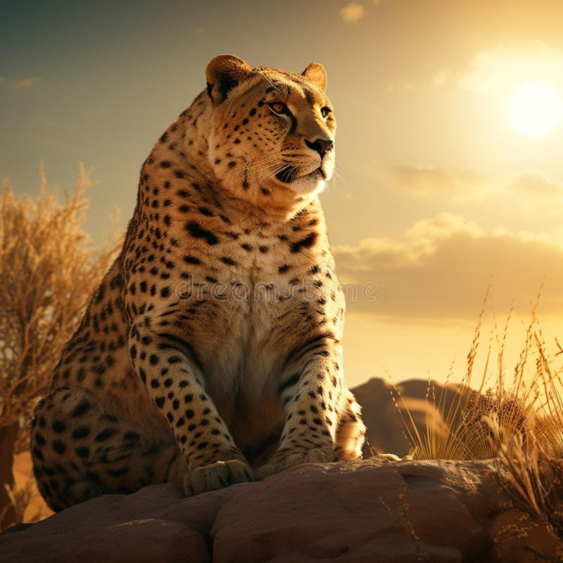 AI Generated Illustration of a Fat Leopard on a Meadow Stock ...