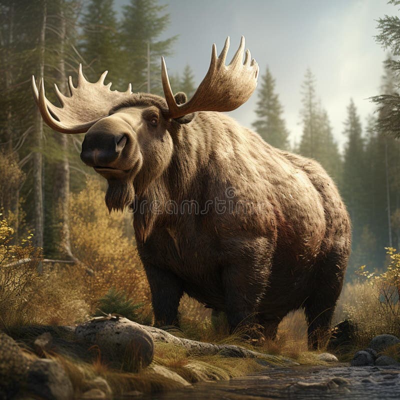 AI Generated Illustration of a Fat Moose in a Green Forest Stock ...