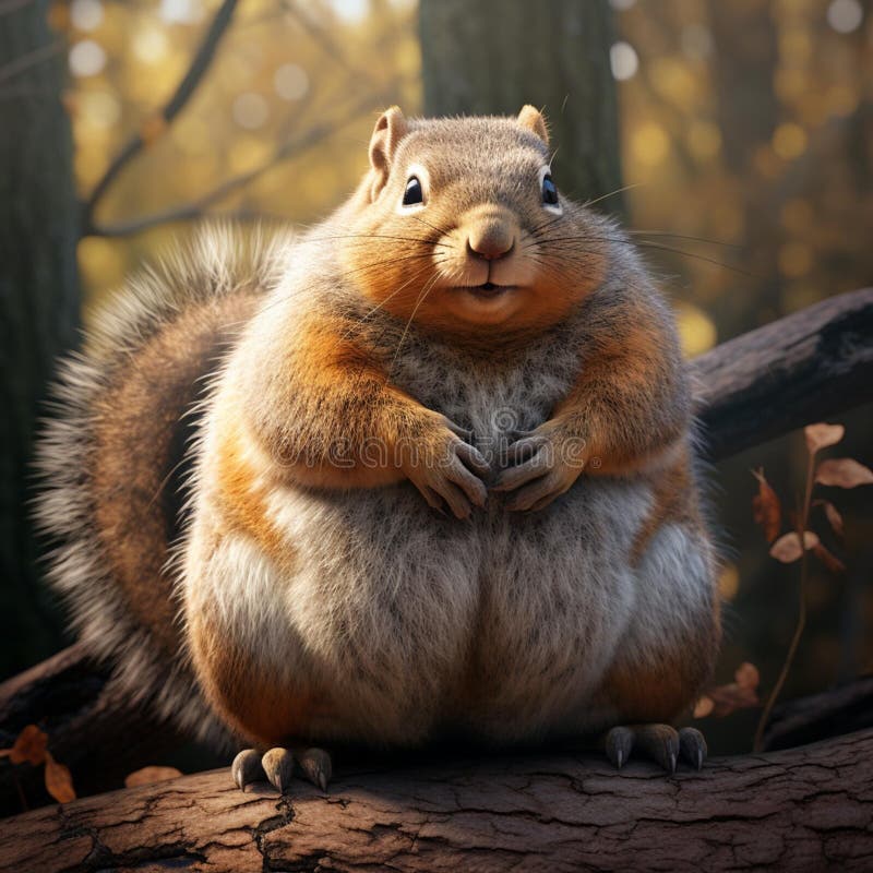AI Generated Illustration of a Fat Squirrel on a Tree Branch Stock ...
