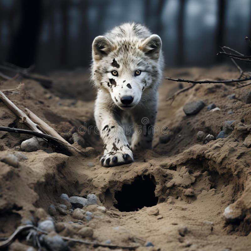 AI Generated Illustration of a Fearless White Wolf Walking Stock ...