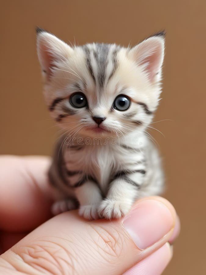 Adorable Micro Kitten Funny And Perfect For Memes Kitten On Finger Stock Illustration