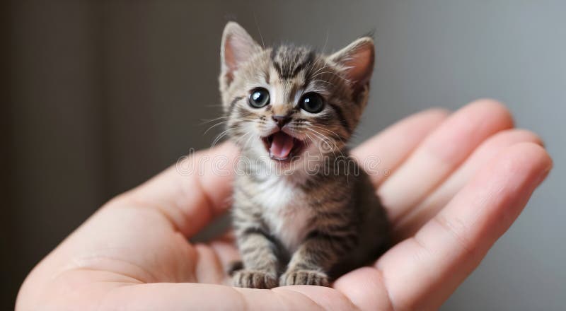 Adorable Tiny Kitten, Perfect for Meme Illustrations, Cat on Hand Stock ...