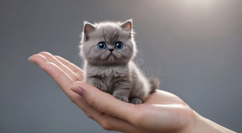 Micro Kitten with Amusing Look, Meme-friendly, Kitten on Palm Stock ...