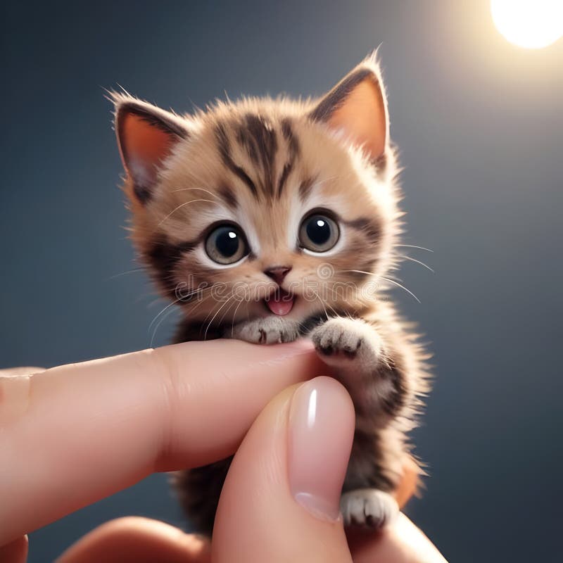 Tiny Kitten with Comical Features, Meme Material, Kitten on Hand Stock ...