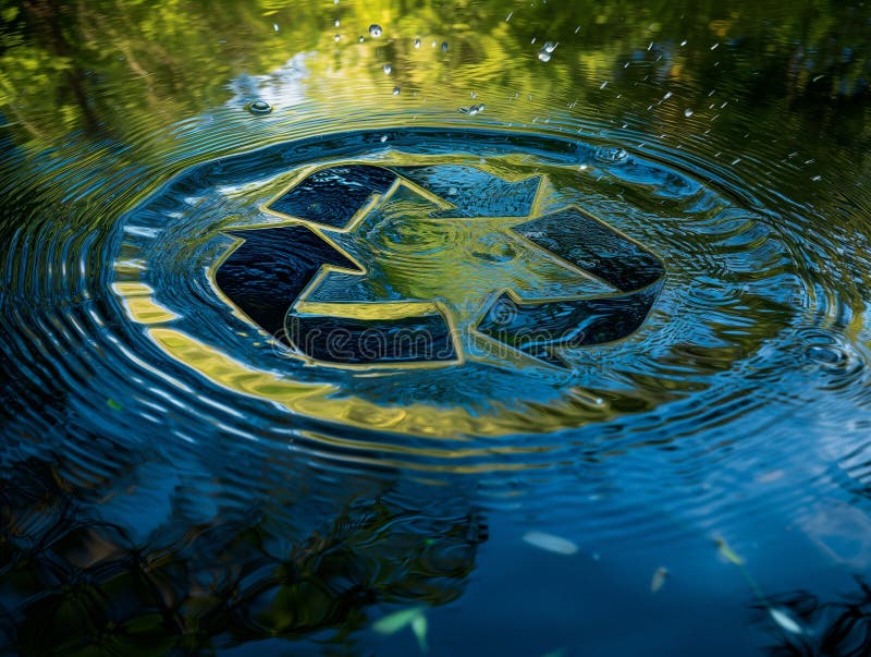 AI Generated Illustration of Recycle Symbol with Water Ripples Stock ...