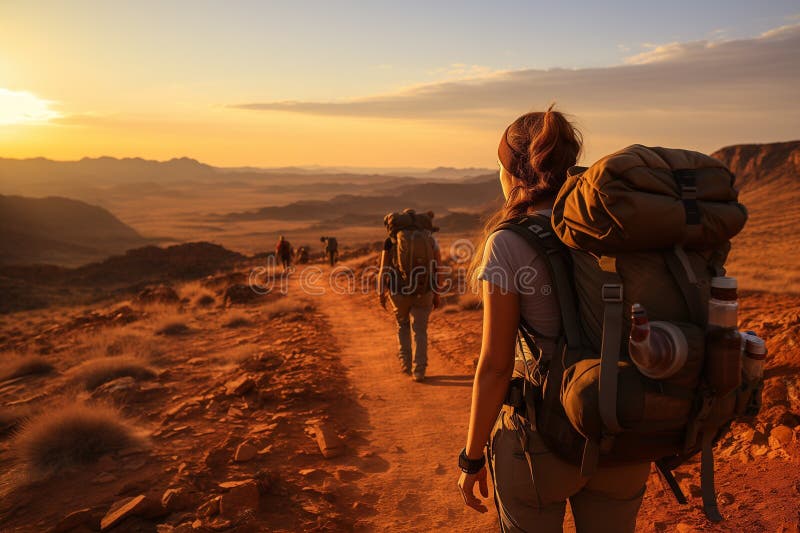 AI Generated Illustration of a Female Explorer Stands on a Barren ...