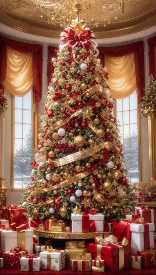 AI Generated Illustration of a Festive Christmas Tree Surrounded by an ...
