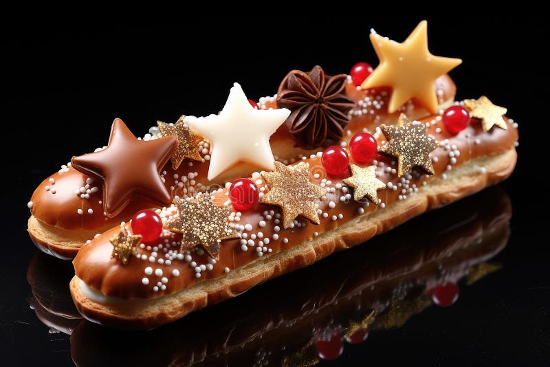 AI Generated Illustration of a Festive Eclair Pastry with Snowflake and ...