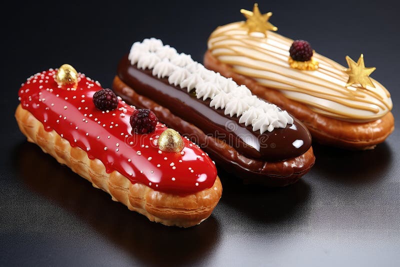 AI Generated Illustration of a Festive Eclair Pastry with Snowflake and ...