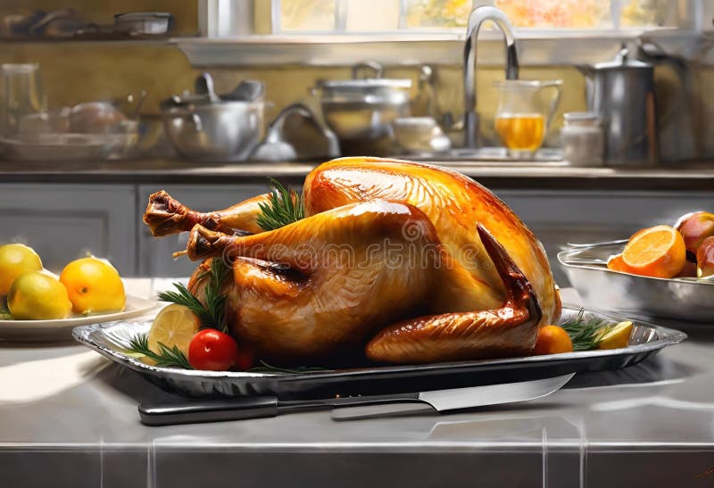 A Festive, Mouth-watering Thanksgiving Feast Featuring a Cooked Turkey ...