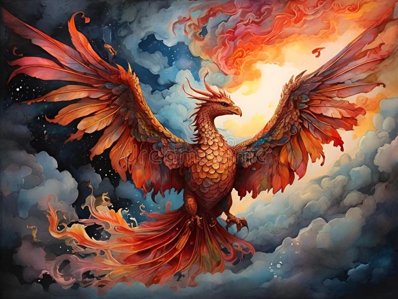 AI Generated Illustration of a Fiery Bird Breathing Flames with Spread ...