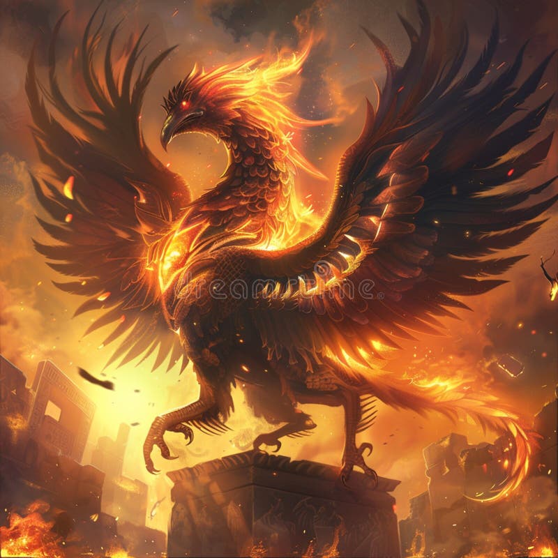 AI Generated Illustration of a Fiery Phoenix Rising from the Ashes in a ...