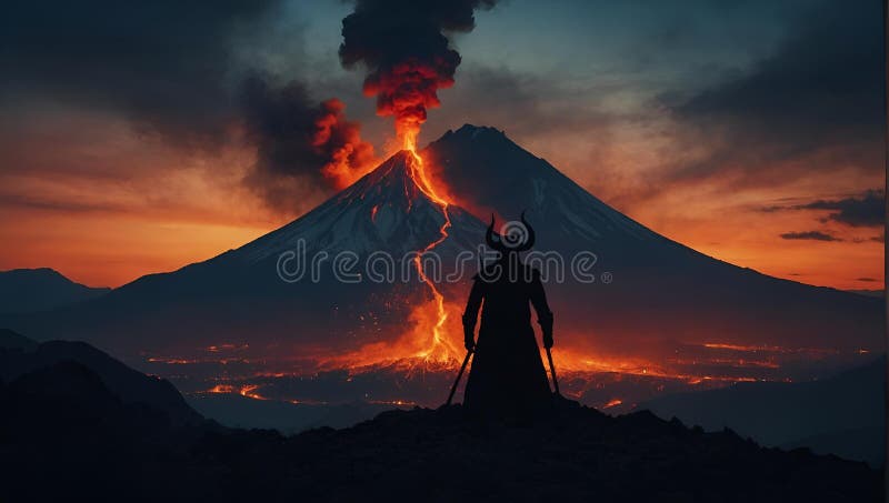 AI Generated Illustration of a Fiery Volcano with a Devil and a ...