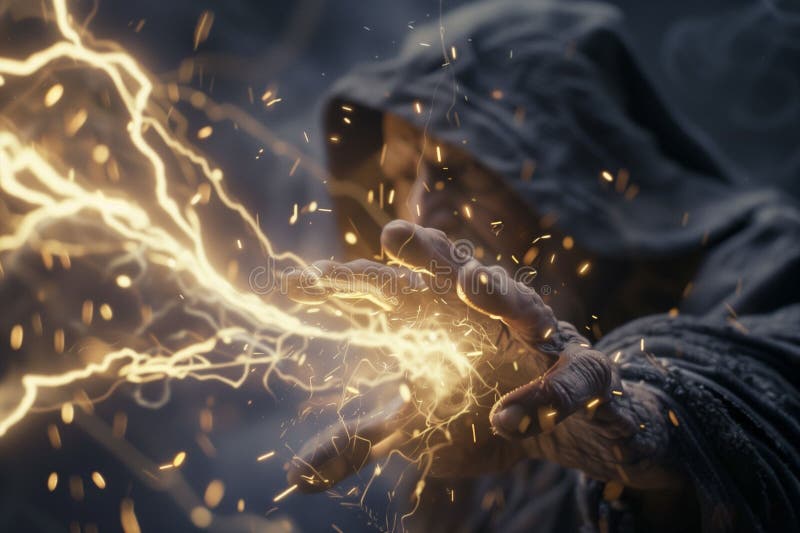 AI Generated Illustration of a Figure in a Hooded Cloak Conjuring ...