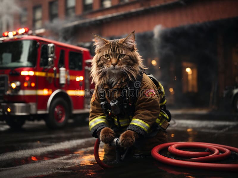 AI Generated Illustration of a Firefighter Cat Wearing a Uniform ...