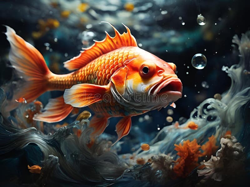 AI Generated Illustration of a Fish with a Large Face Design Surrounded ...