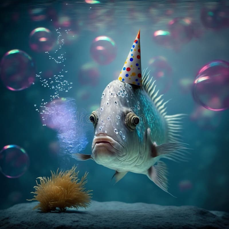 AI Generated Illustration of a Fish with Party Hat in a Deep Water ...
