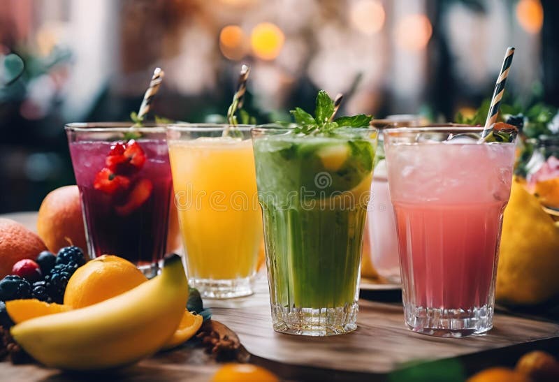 AI Generated Illustration of Five Different Kinds of Juice on Top of a ...