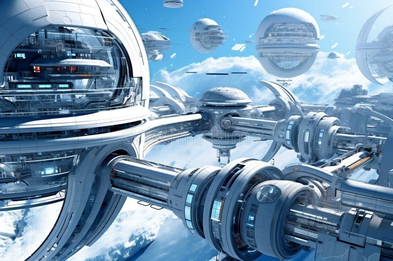 AI Generated Illustration of a Fleet of Advanced Spacecrafts Flying in ...