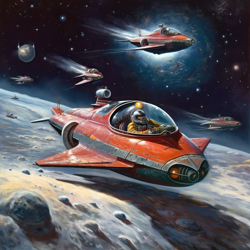 AI Generated Illustration of a Fleet of Spacecrafts Racing in Outer ...