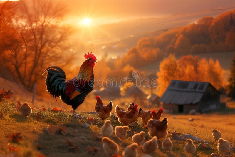 AI-generated Illustration of a Flock of Chickens Standing on a Field at ...