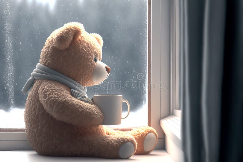 AI-generated Illustration of a Fluffy Bear Looking Out from a Window ...