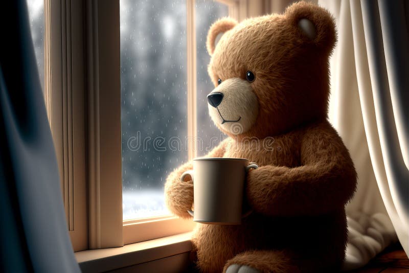 AI-generated Illustration of a Fluffy Bear Looking Out from a Window ...