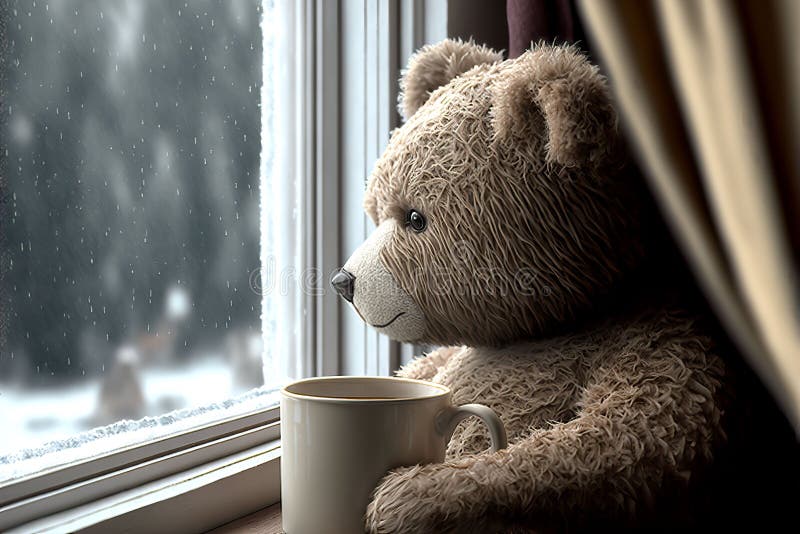 AI-generated Illustration of a Fluffy Bear Looking Out from a Window ...