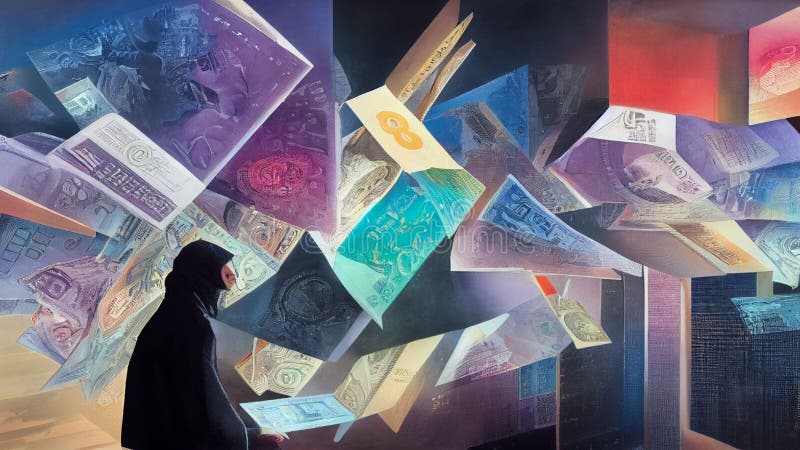 AI Generated Illustration of Flying Paper Money Around the Sitting Man ...