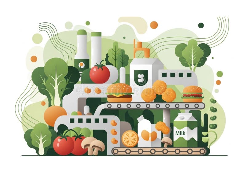 AI-generated Illustration of a Food Processing Concept. Features Stock Illustration ...