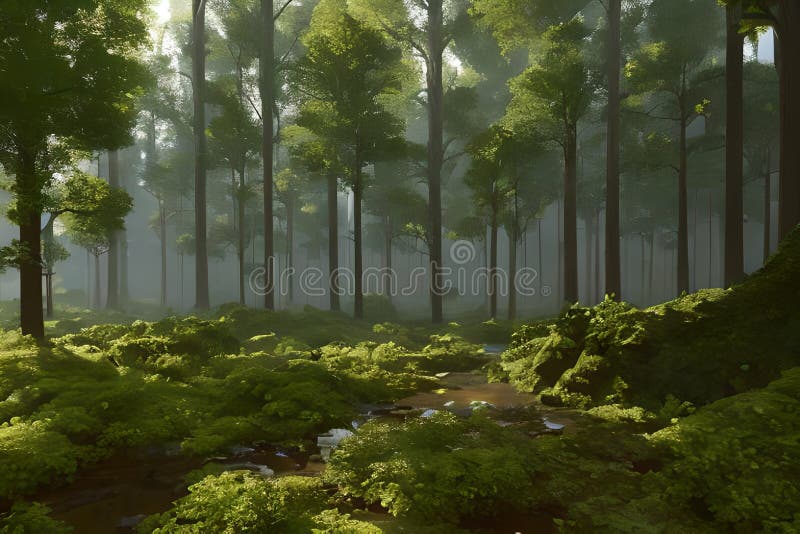AI Generated Illustration of a Forest Covered in Greenery Stock ...