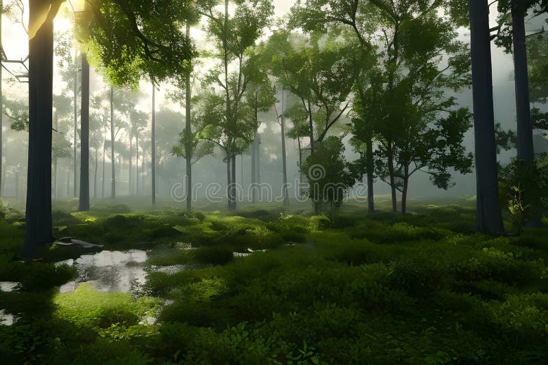 AI Generated Illustration of a Forest Covered in Greenery Stock ...