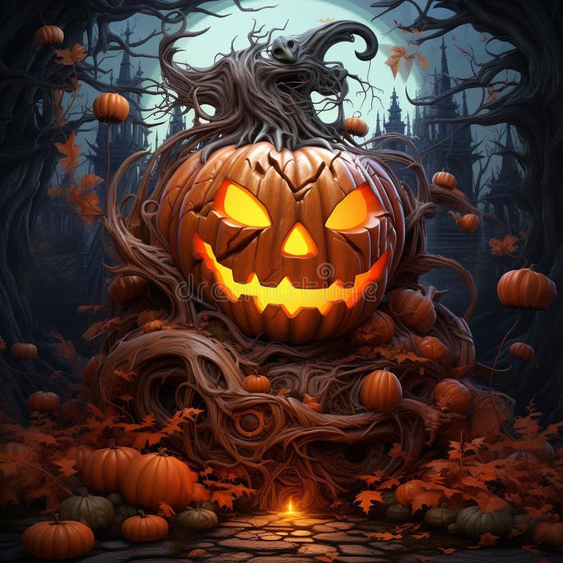AI Generated Illustration of a Forest with Multiple Jack-o-lanterns ...