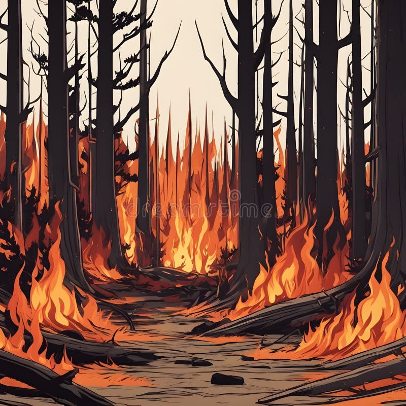 AI Generated Illustration of a Forest Scene with a Blazing Orange Fire ...