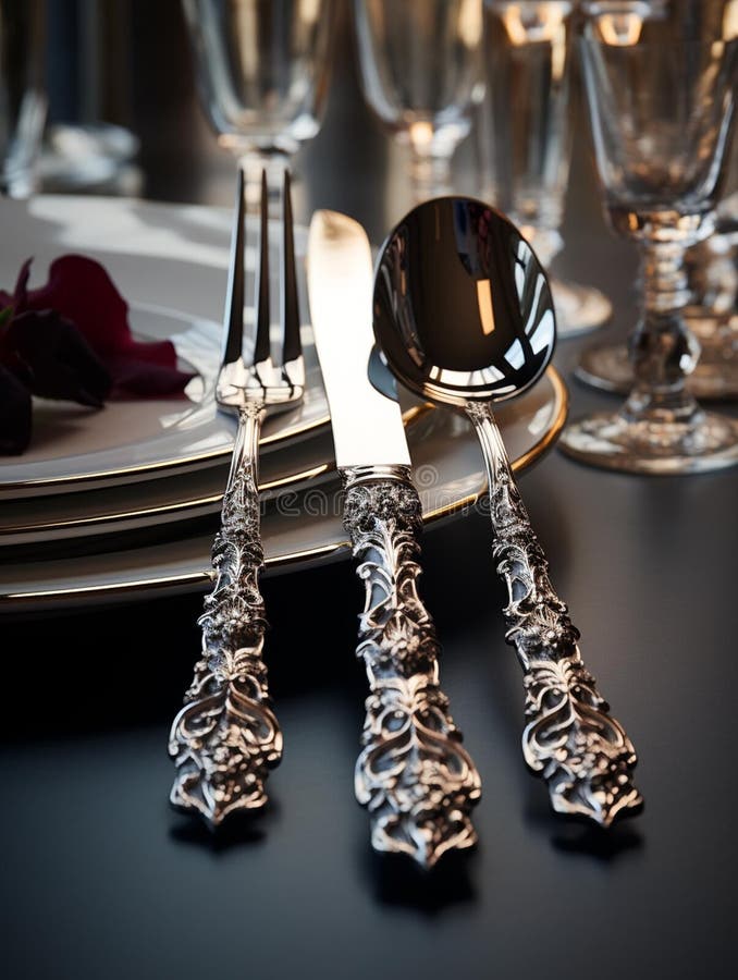 AI Generated Illustration of a Formal Dining Table Setting with a Spoon ...