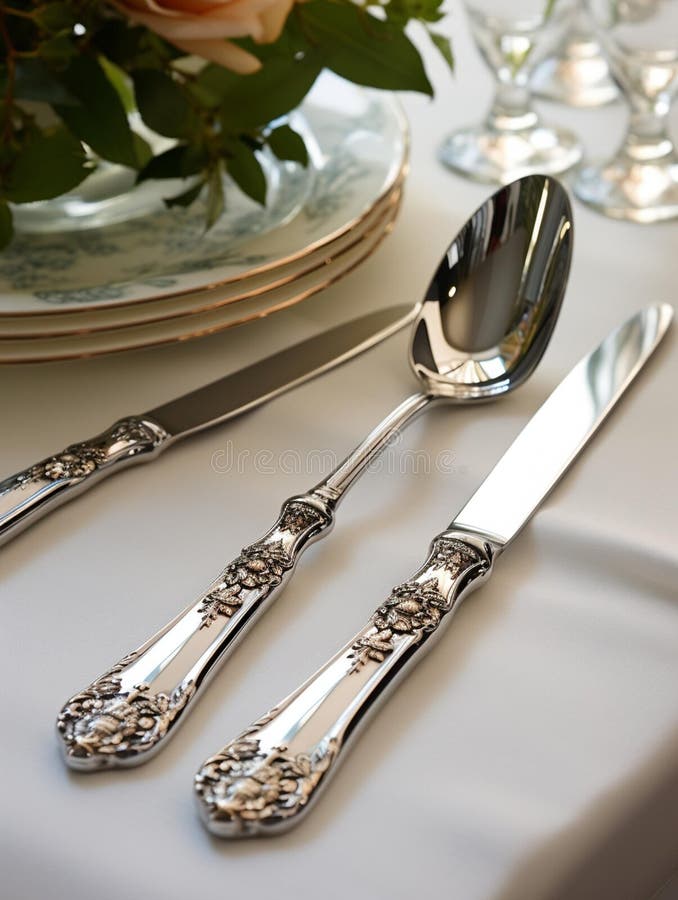 AI Generated Illustration of a Formal Dining Table Setting with a Spoon ...