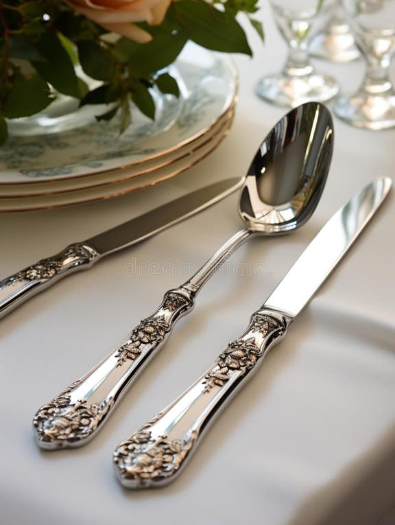 AI Generated Illustration of a Formal Dining Table Setting with a Spoon ...