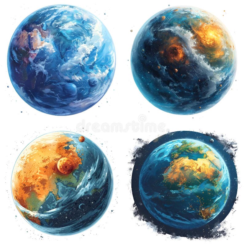 AI Generated Illustration of Four Different Planets Stock Illustration ...