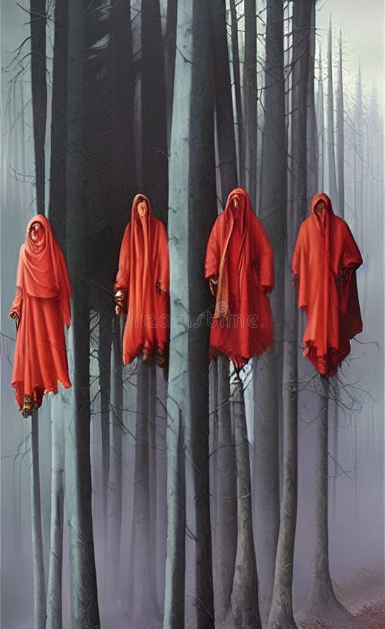 AI Generated Illustration of Four Red Ghosts on a Nightmare Atmosphere ...