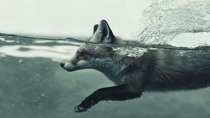AI-generated Illustration of a Fox Elegantly Swimming Underwater Stock ...