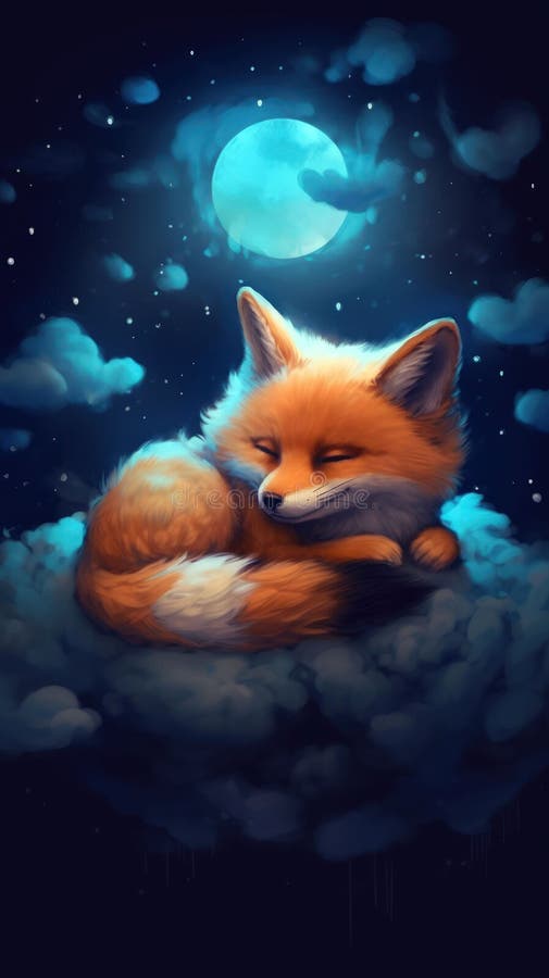 AI Generated Illustration of a Fox Resting Peacefully in Dream-like ...