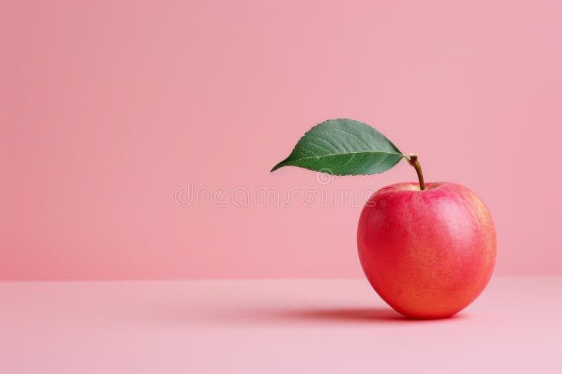 AI Generated Illustration of a Fresh Apple with Vibrant Green Leaf on ...
