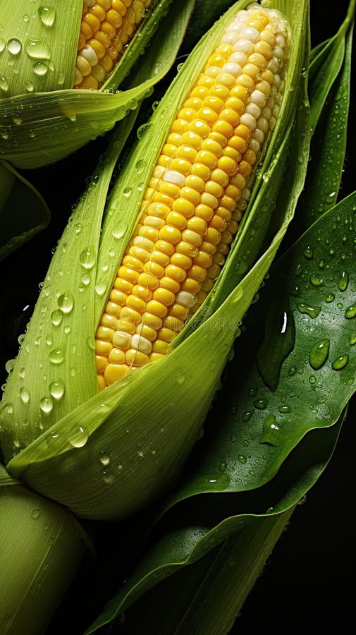 AI Generated Illustration of Fresh Corn with Water Drops Stock ...
