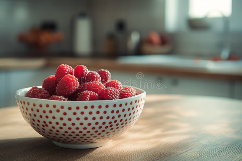 AI Generated Illustration of Fresh Raspberries in a Bowl on a Kitchen ...