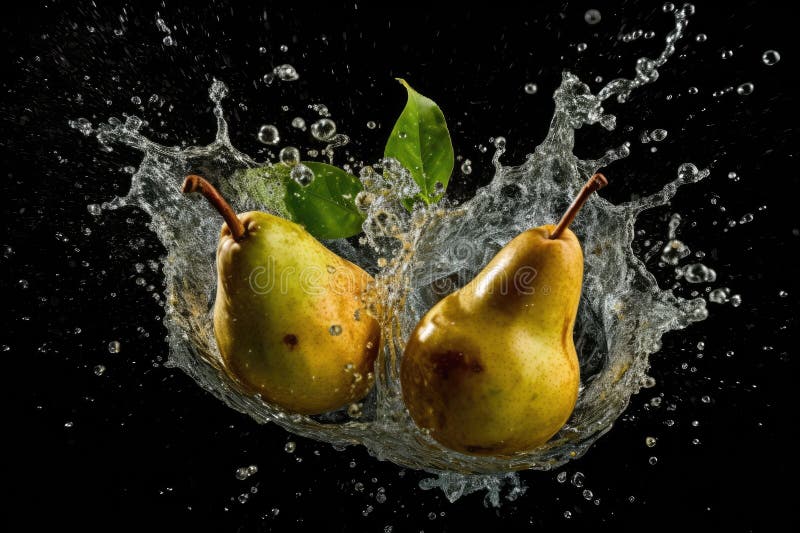 AI Generated Illustration of Fresh, Ripe Pears Plunging into the Water ...