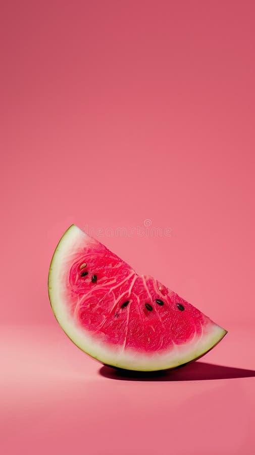 Fresh Ripe Slice of Red Watermelon Placed Upright Against Solid Pink ...