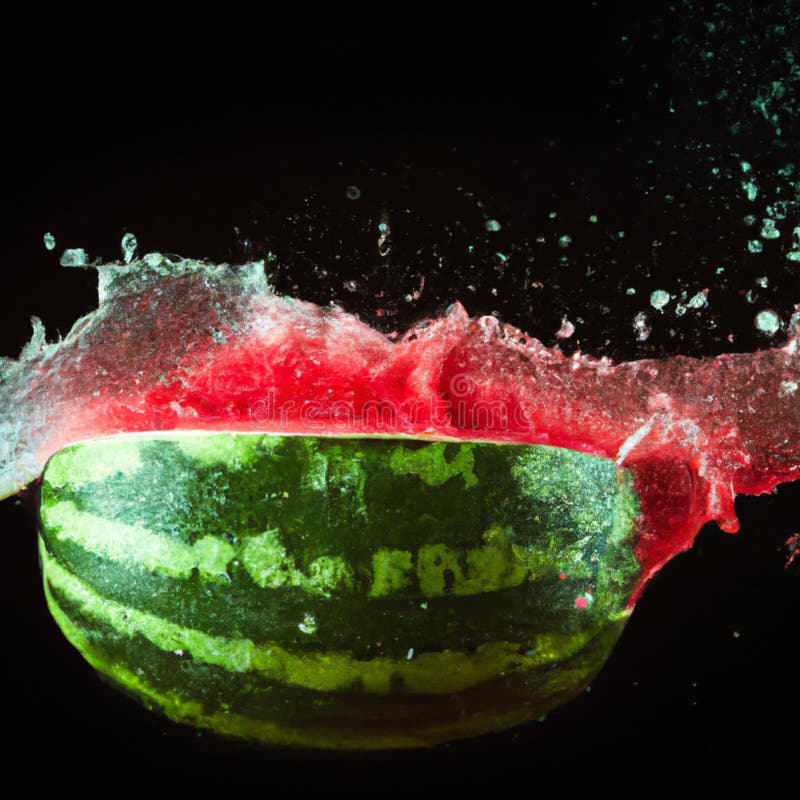 AI Generated Illustration of Fresh Slice of Watermelon Exploding with ... AI Generated Illustration of Fresh Slice of Watermelon Exploding with ...