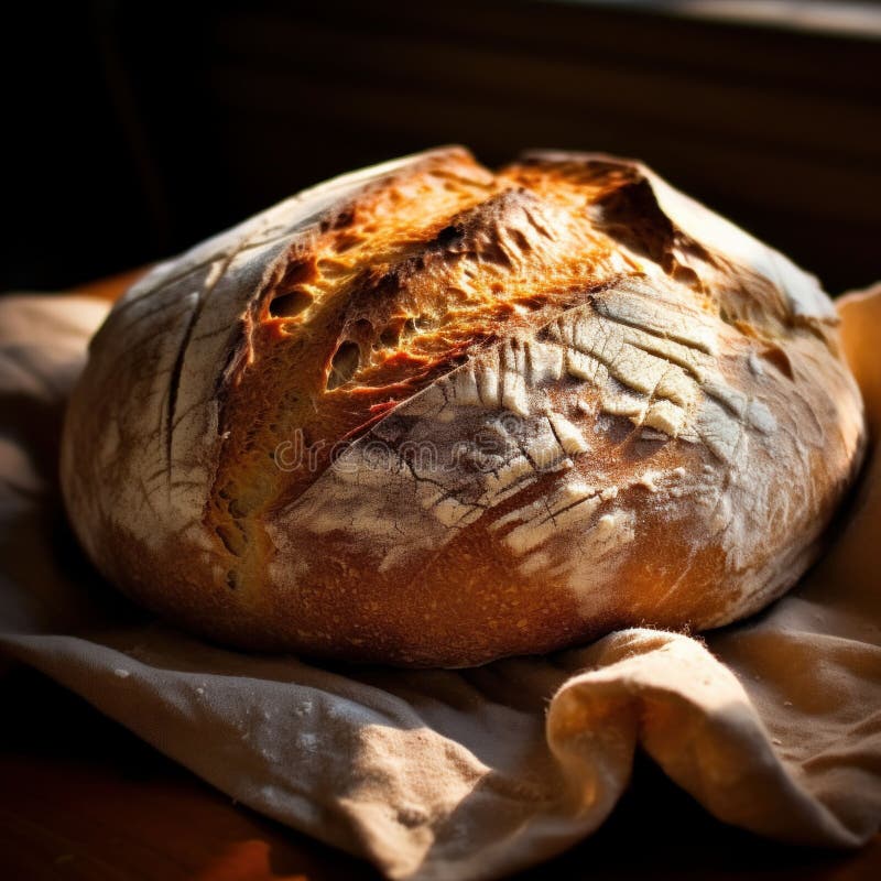 Loaf of Bread Atop a Rustic Wooden Counter, Its Golden-brown Crust ...