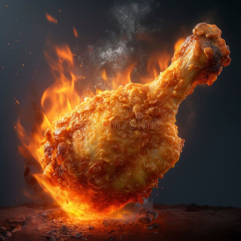 AI Generated Illustration of a Fried Chicken in a Blazing Open-fire ...
