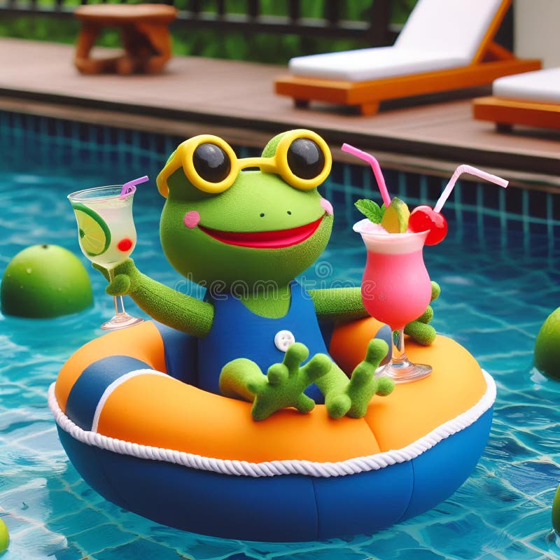 AI Generated Illustration of a Frog Relaxing on a Floatie in the Water ...
